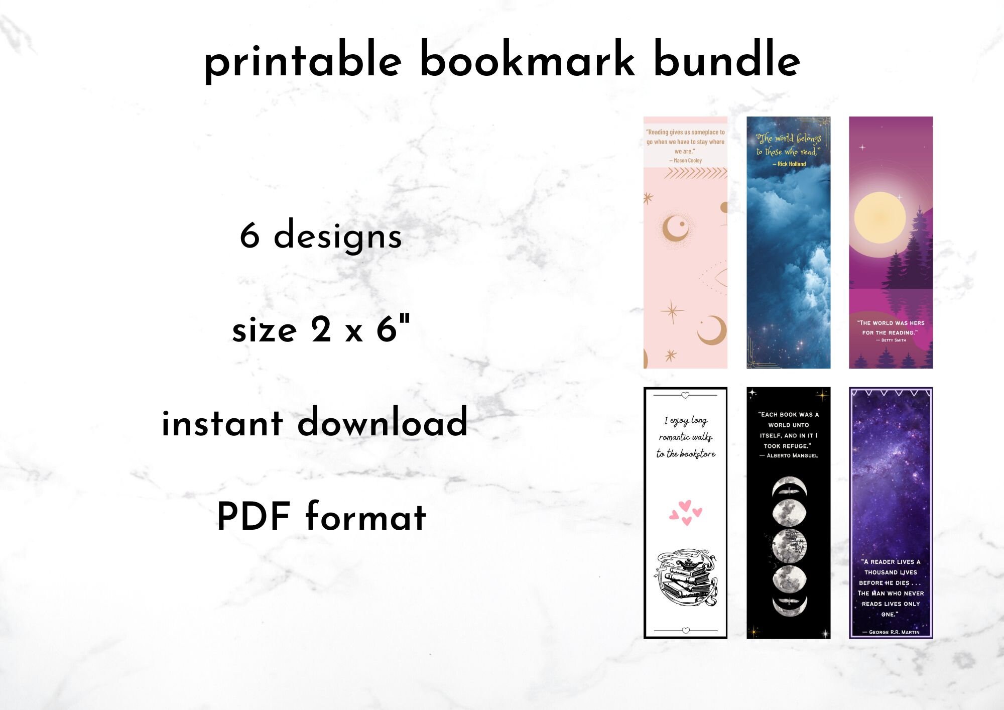 Printable Bookmarks, Instant Download Bookmark Bundle, Digital Bookmark ...