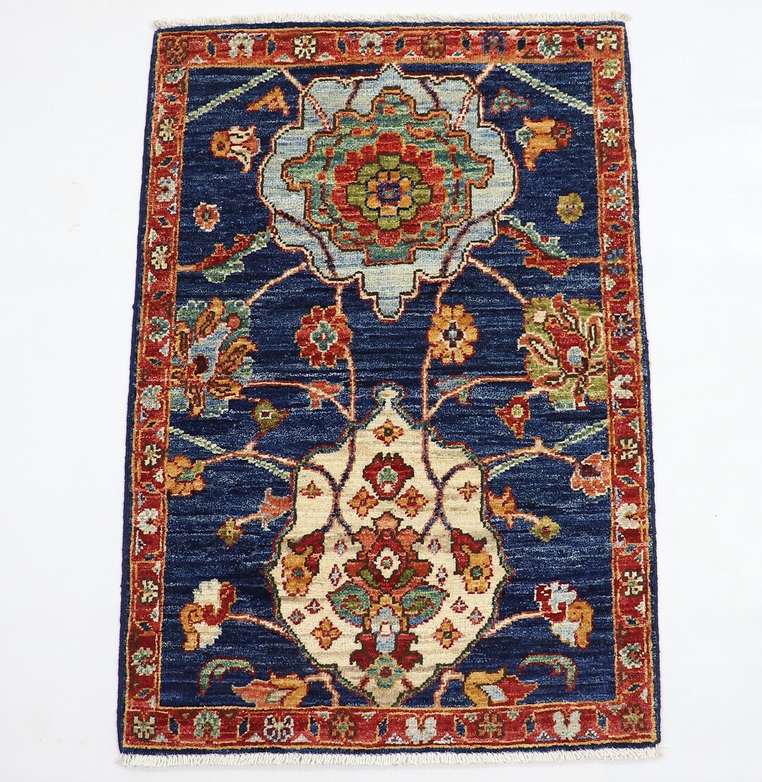 2x3 Beautiful Blue Persian Area Rug Hand Knotted Veg Dyed - Etsy