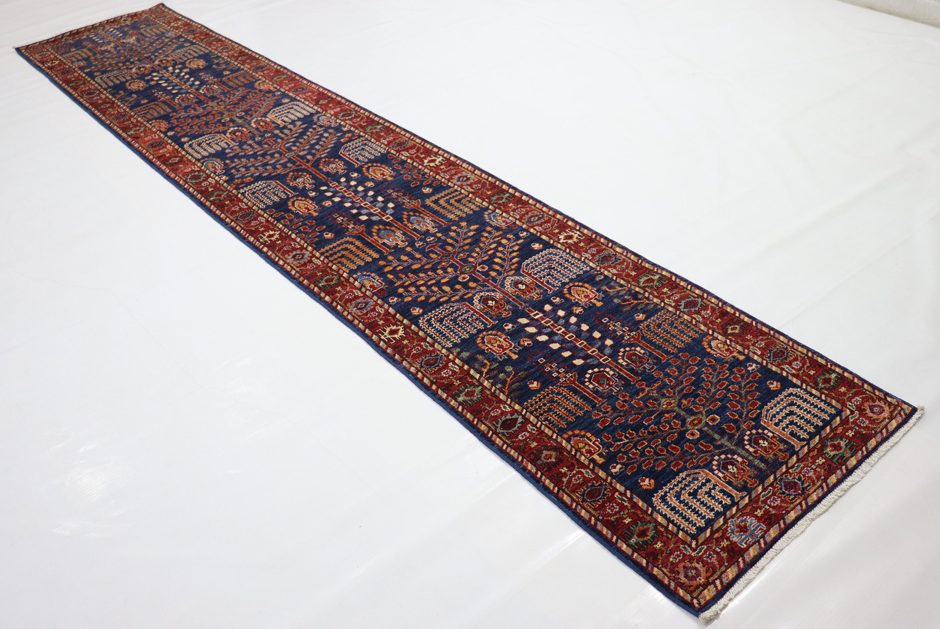 14 Ft Tree of Life Runner Rug Blue Red Afghan Hand Knotted - Etsy