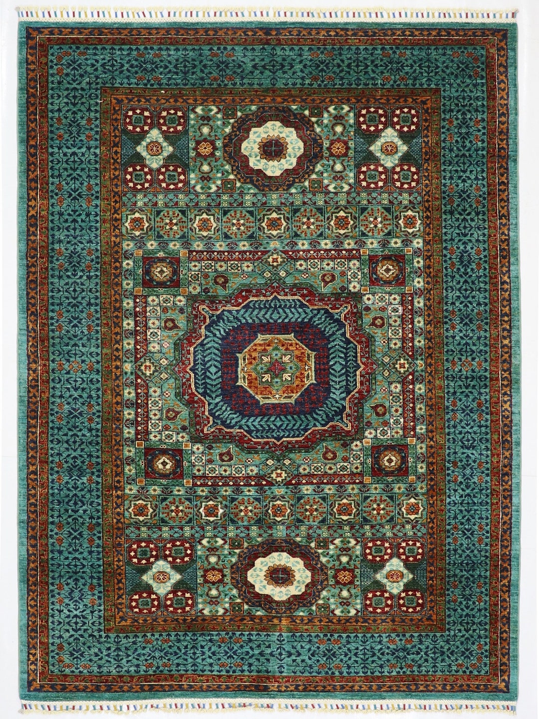 6x8 Medallion Mamluk Area Rug Blue Afghan Hand Knotted Veg - Etsy