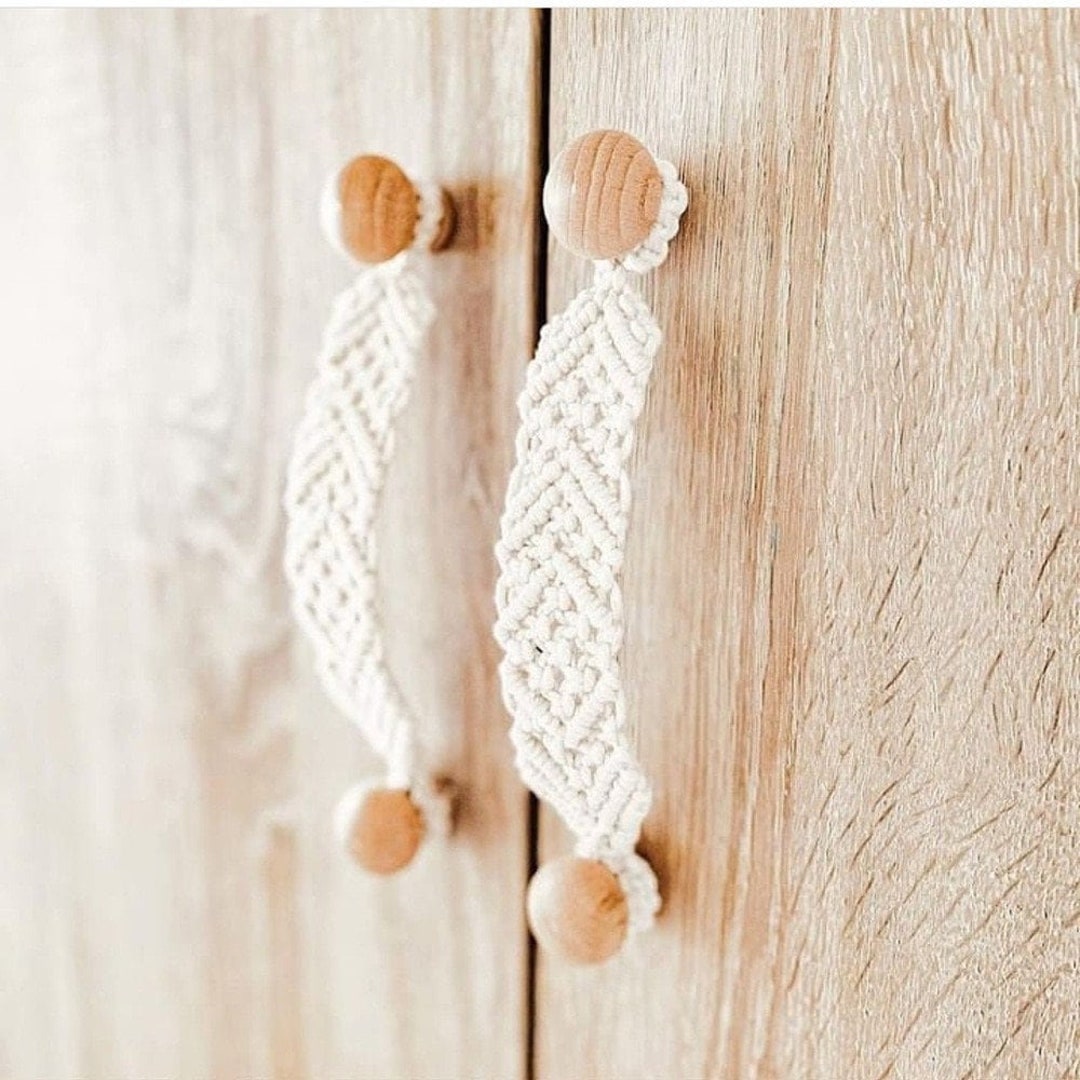 Braided Dresser Pulls Beach Wood Macrame Handle Wood Handles - Etsy