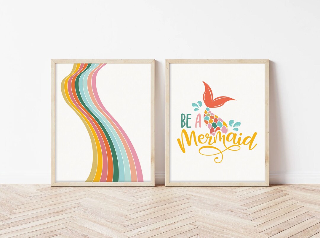 Rainbow Mermaid Printable Art Posters Girls Bedroom Decor Set - Etsy