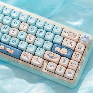 142PCS Blue Cats Keycap Set,cute Keycap,cat Keycap,pbt Keycap,xda ...
