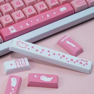 126keys Pink Cat Theme Keycap Set,cute Keycap,pink Keycap,pbt Keycap ...