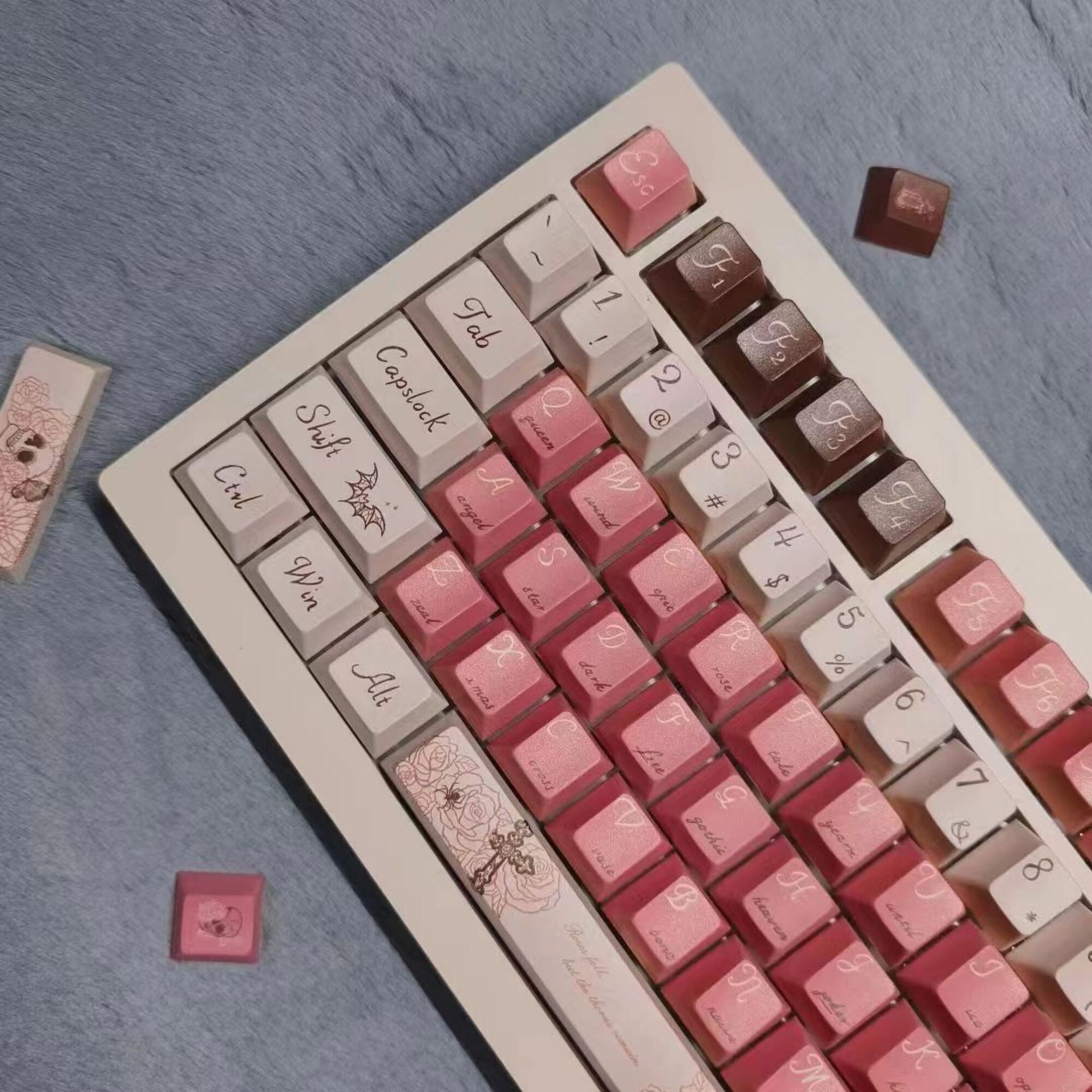 144PCS Skeleton Rose Theme Keycap Setpink Keycaphalloween - Etsy