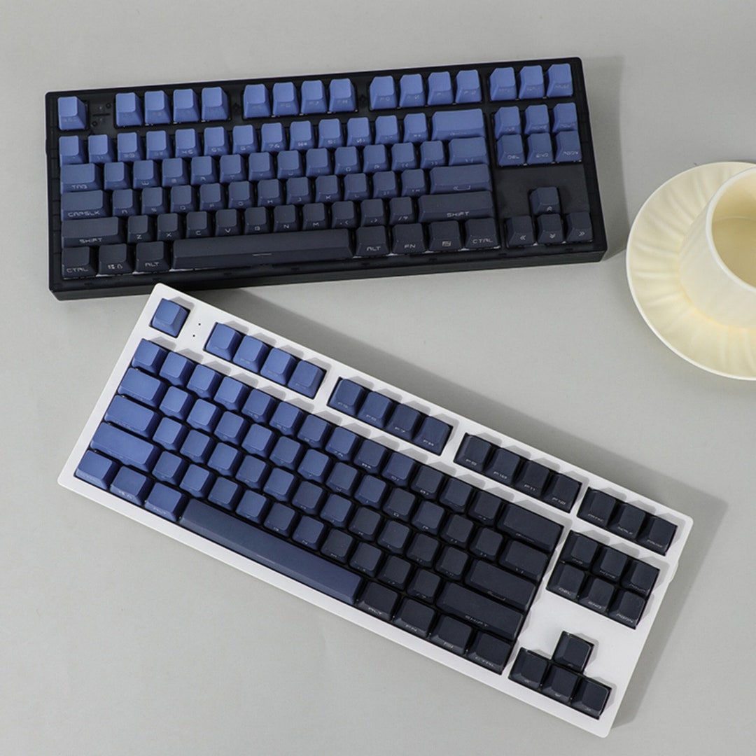 134pcs,blue Black Gradient Theme Keycaps Set,top Side Print Translucent ...