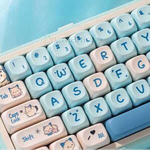 142PCS Blue Cats Keycap Set,cute Keycap,cat Keycap,pbt Keycap,xda ...