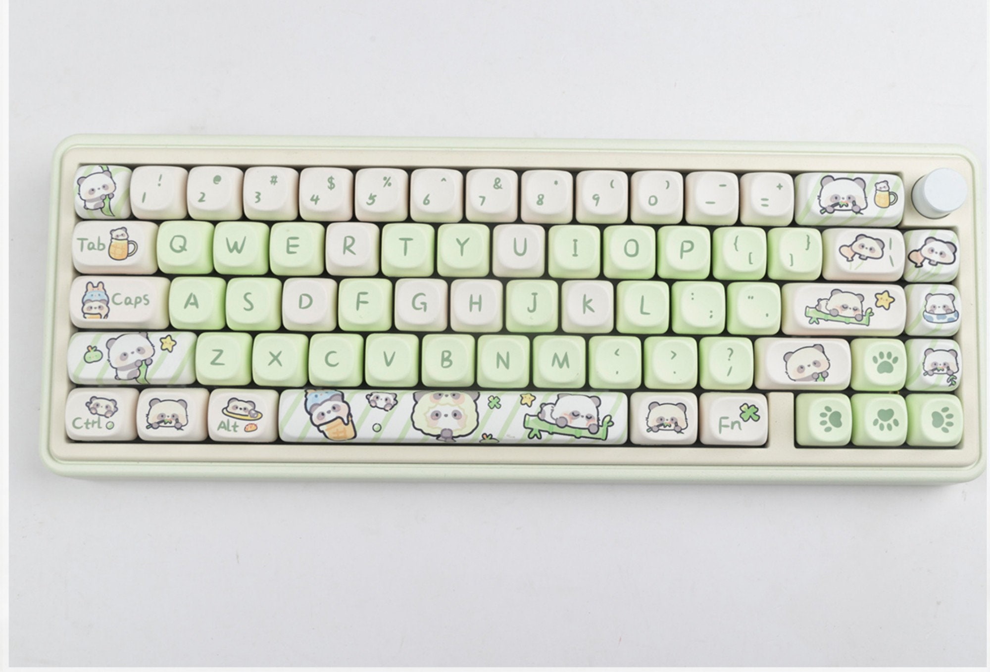 140pcsmilk Green Panda Theme Keycap Setcute Anime Keycappbt - Etsy