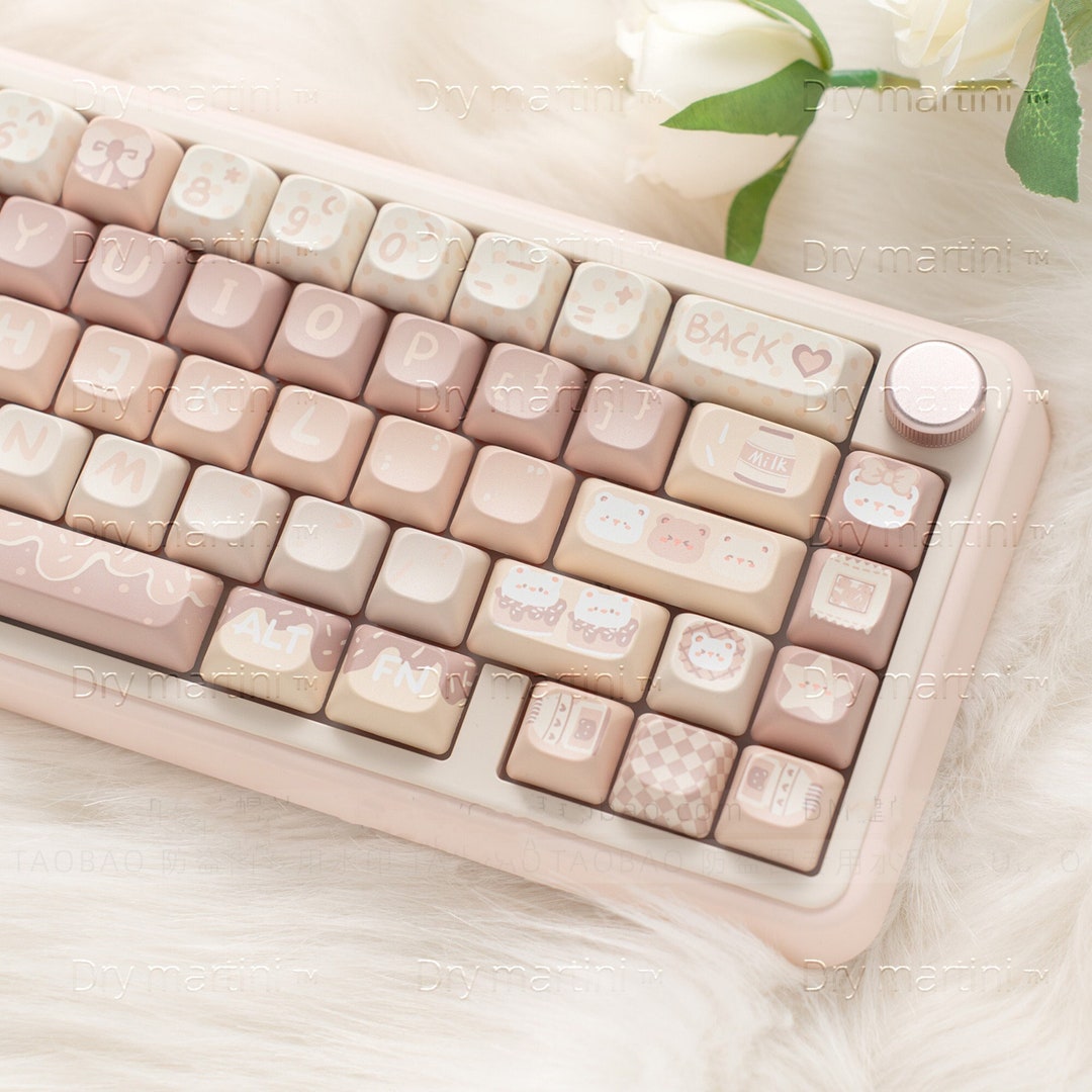 148PCS Pearl Milk Tea Bear Theme Keycap Set,cute Keycap Set,moc Keycap ...