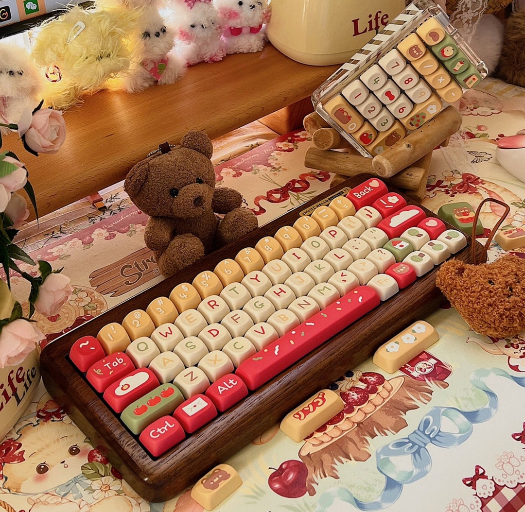 138keys Bear Apple Theme Keycap Set,cute Keycap,moa/soa Keycap,pbt ...