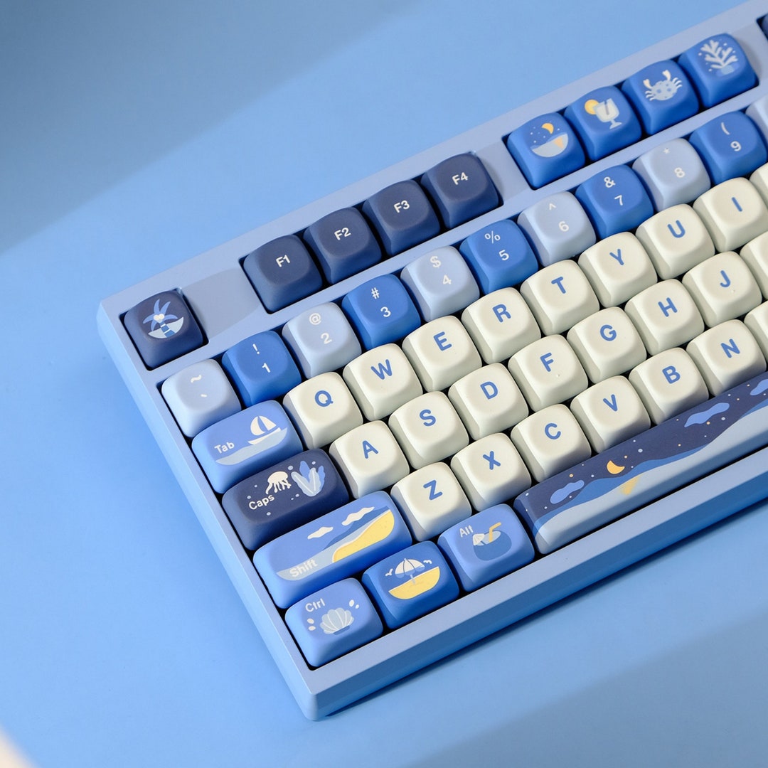 131keys Blue Ocean Theme Keycap Set,blue Keycap,marine Animals Keycap ...