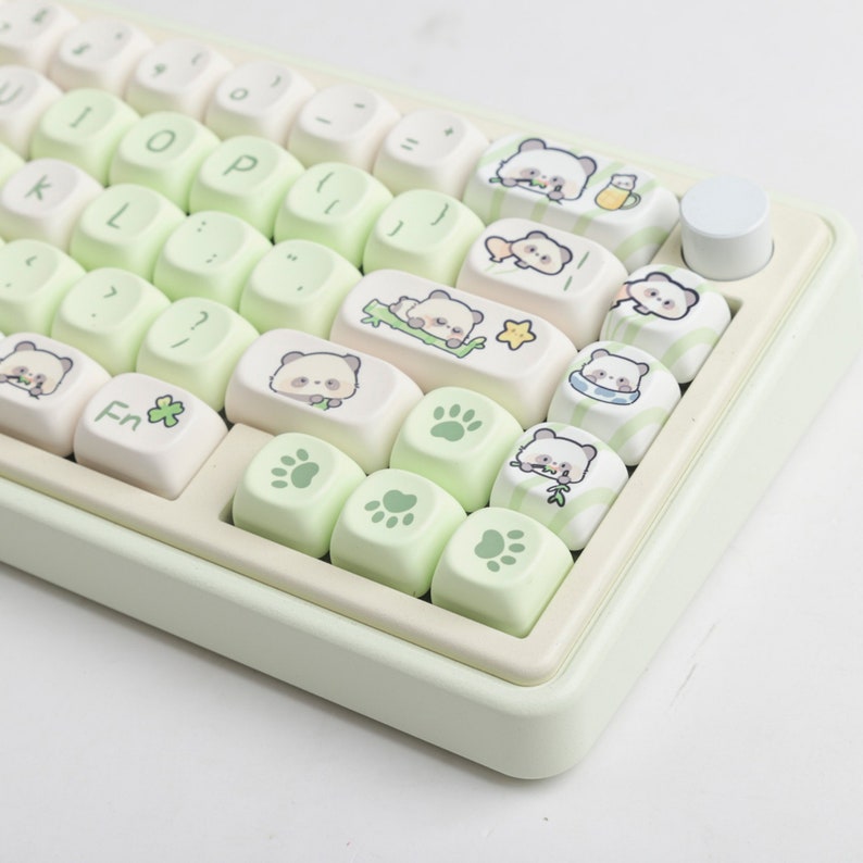 140pcsmilk Green Panda Theme Keycap Setcute Anime Keycappbt - Etsy