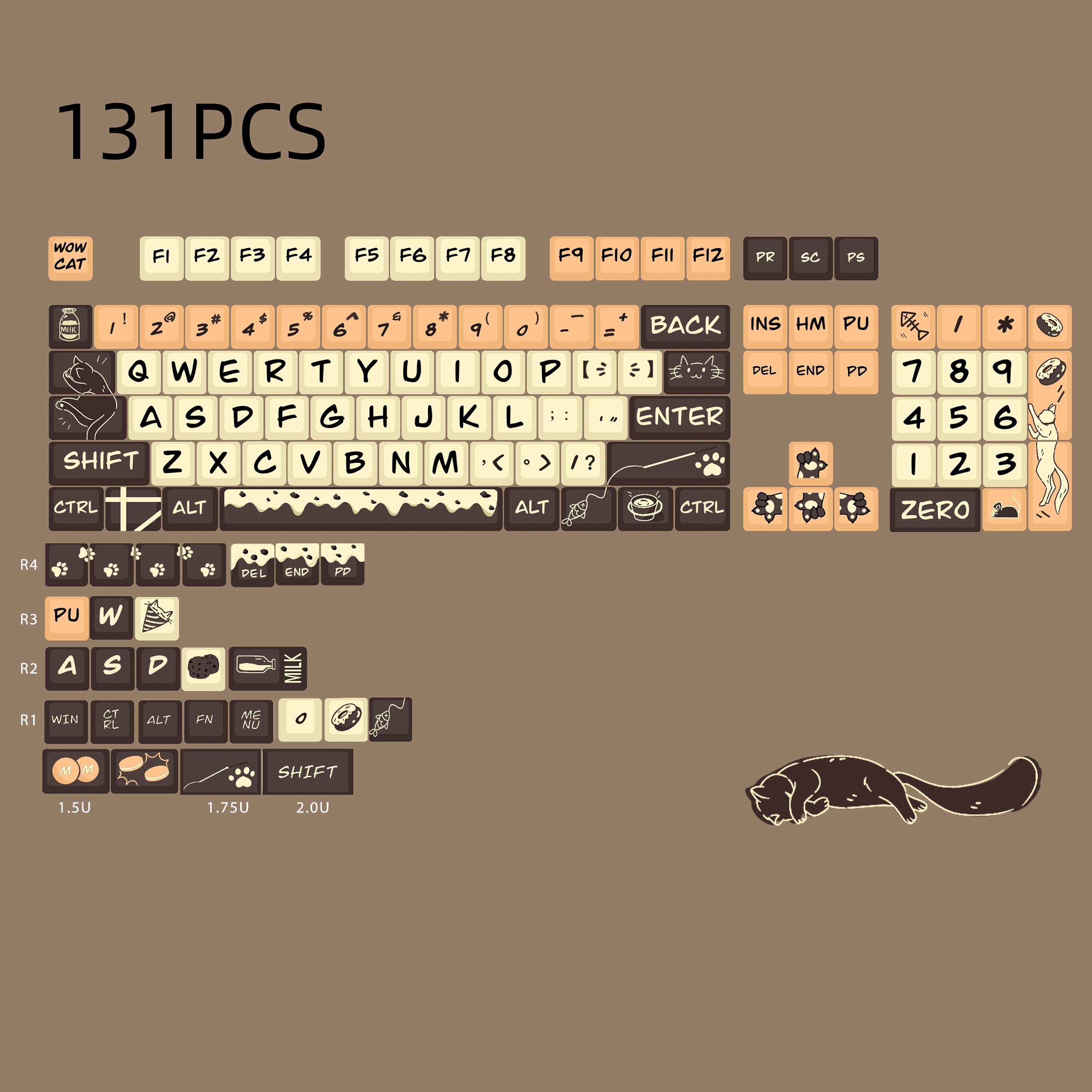 153PCS Chocolate Cat Theme Keycaps Set,cute Keycaps,kawaii Cat Keycap ...