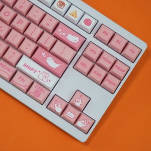 126keys Pink Cat Theme Keycap Set,cute Keycap,pink Keycap,pbt Keycap ...
