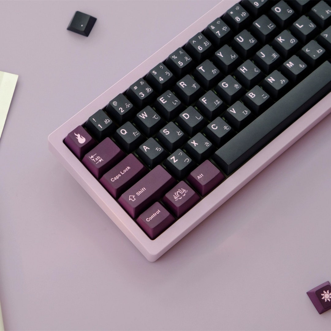 129keys Black Lotus Keycap Set,japanese Keycap,black Purple Keycap ...