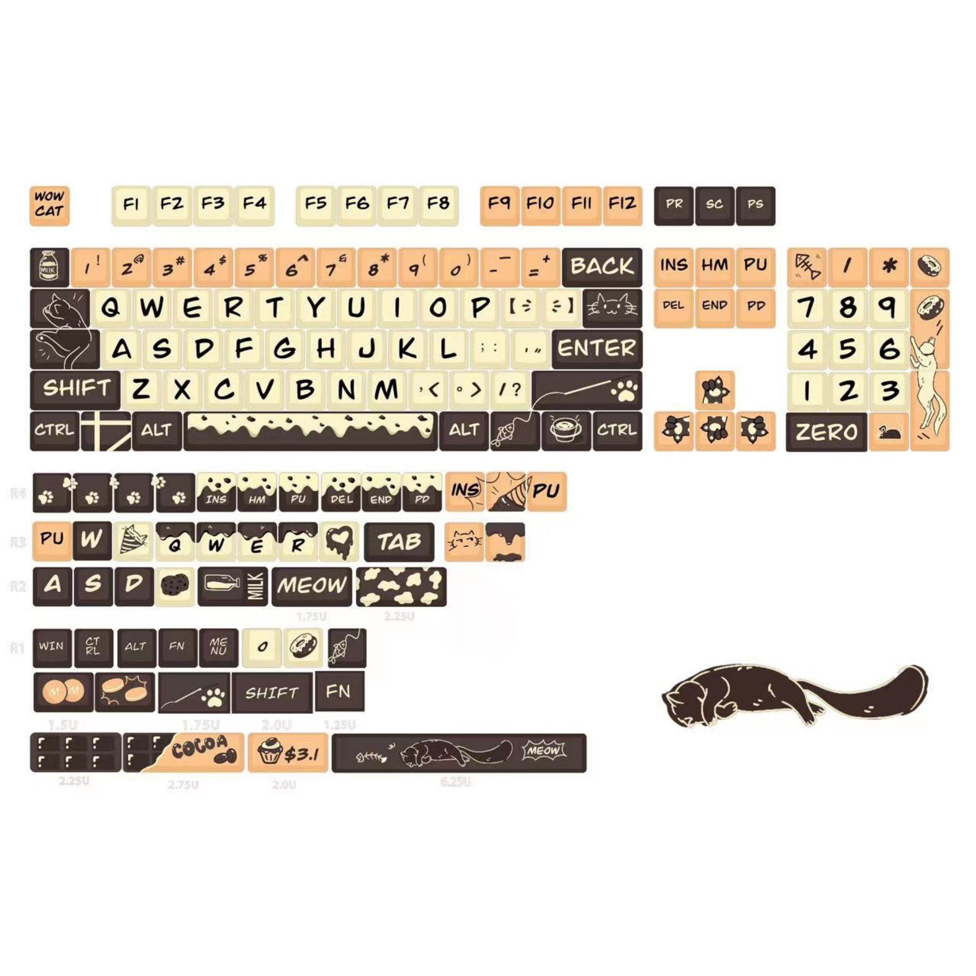 153PCS Chocolate Cat Theme Keycaps Set,cute Keycaps,kawaii Cat Keycap ...