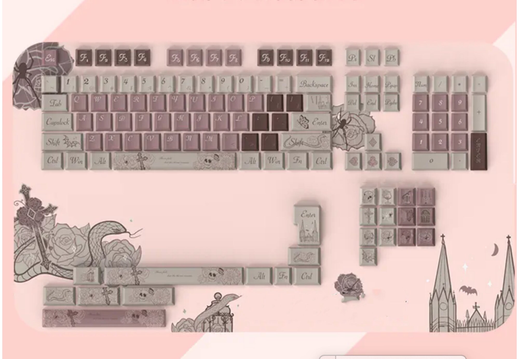 144PCS Skeleton Rose Theme Keycap Setpink Keycaphalloween - Etsy