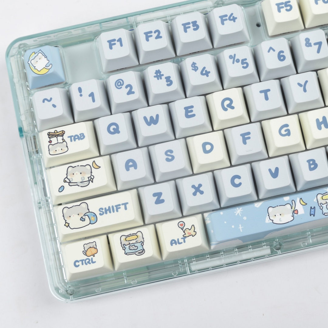 144PCS Blue Cat Theme Keycap Set,keycap Set Cute,keycap Anime,cherry ...