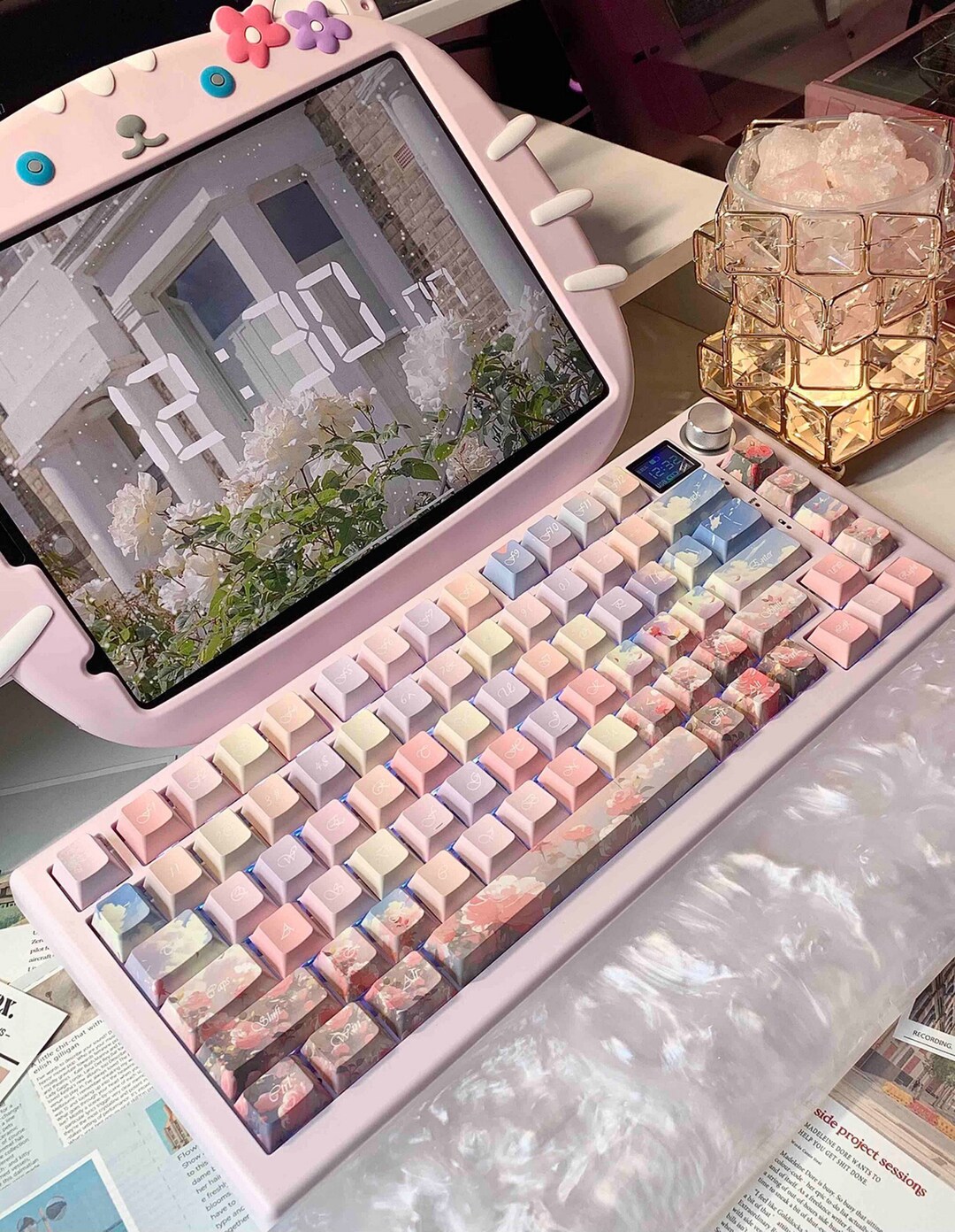 135PCS Colorful Rose Theme Keycap Set,side Print Keycap,backlit Keycap ...