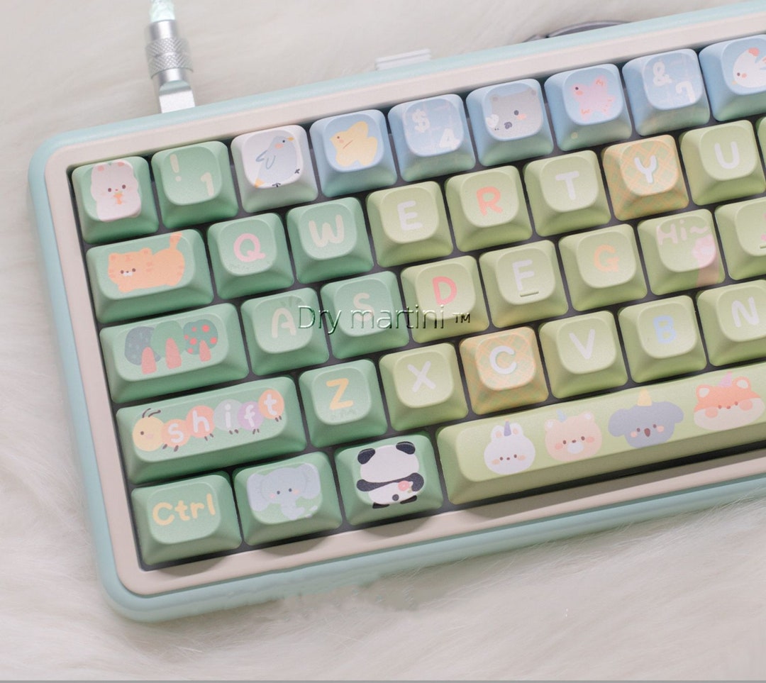 139PCS Zoo Theme Keycap Set,green Keycap,cute Keycap Set,pbt Keycap,moc ...
