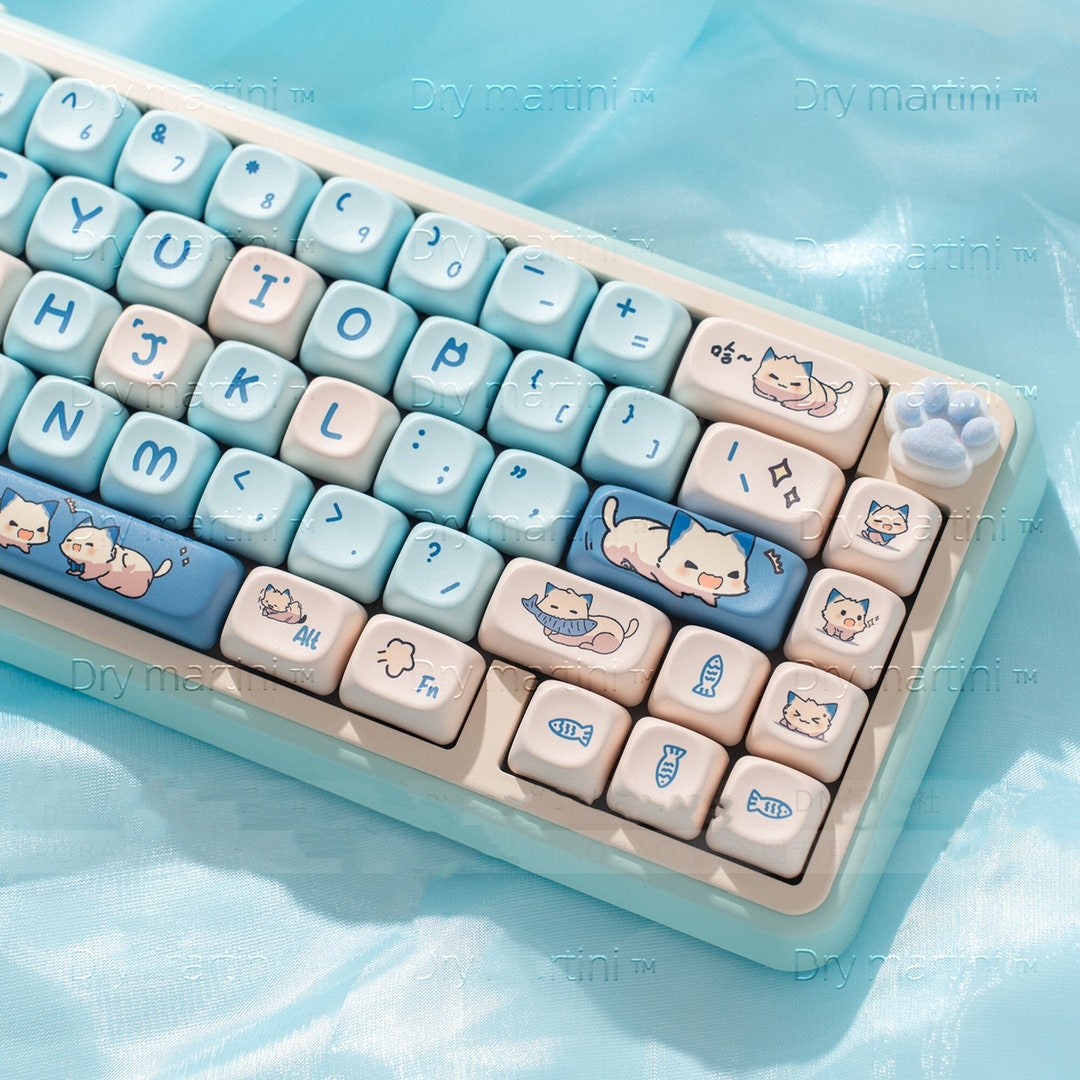 142PCS Blue Cats Keycap Set,cute Keycap,cat Keycap,pbt Keycap,xda ...