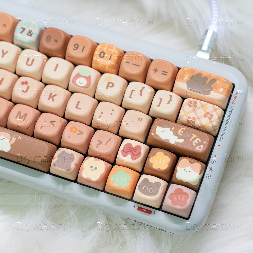 128keys Coffee Cat Theme Keycap Set,cute Keycap Set,moc Profile Keycap ...