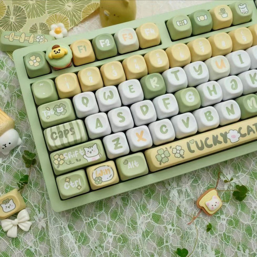 141PCS Lucky Cat Theme Keycap Set,cat Keycap,cute Keycap,green Keycap ...