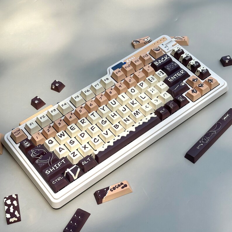 153PCS Chocolate Cat Theme Keycaps Set,cute Keycaps,kawaii Cat Keycap ...