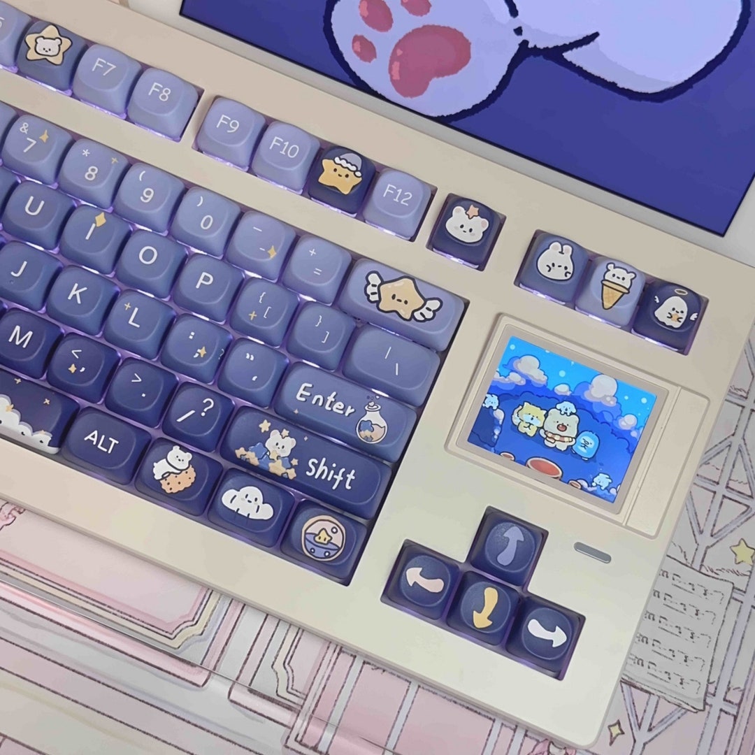 138PCS Star Bear Theme Keycap Set,blue Keycap,cute Keycap,pbt Keycap ...