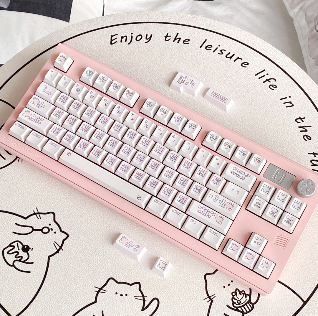 145PCS Heartbeat Theme Keycap Set,cherry Keycap,pink White Keycap Set ...