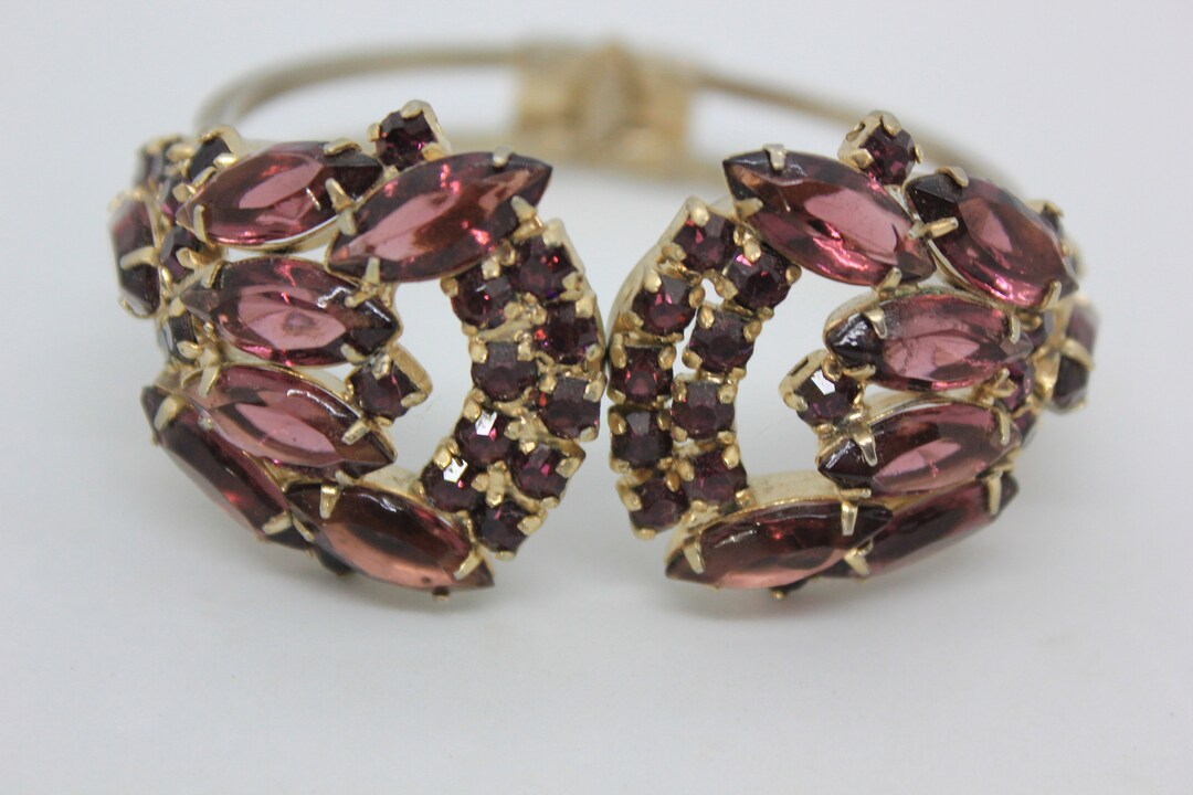 Vintage Faux Amethyst Art Deco Clamp Bracelet/retro/coating Gold Tone ...