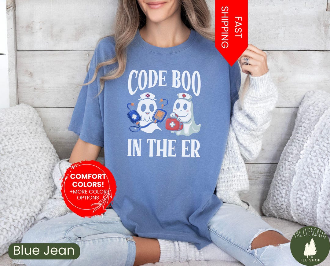 Retro Halloween Code Boo in the ER Nurse Shirt, Halloween Horror ER T ...