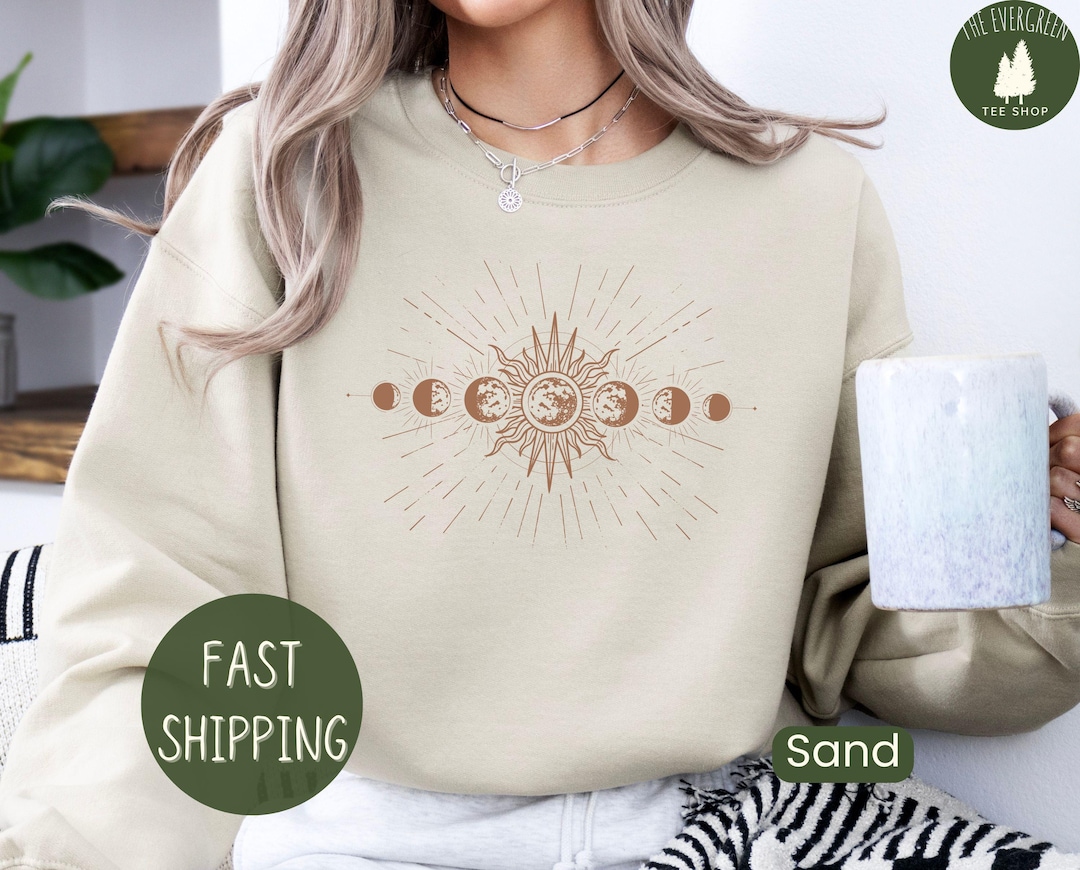 Celestial Sweatshirt, Moon Phase Hoodie, Boho Mystical Moon and Sun ...