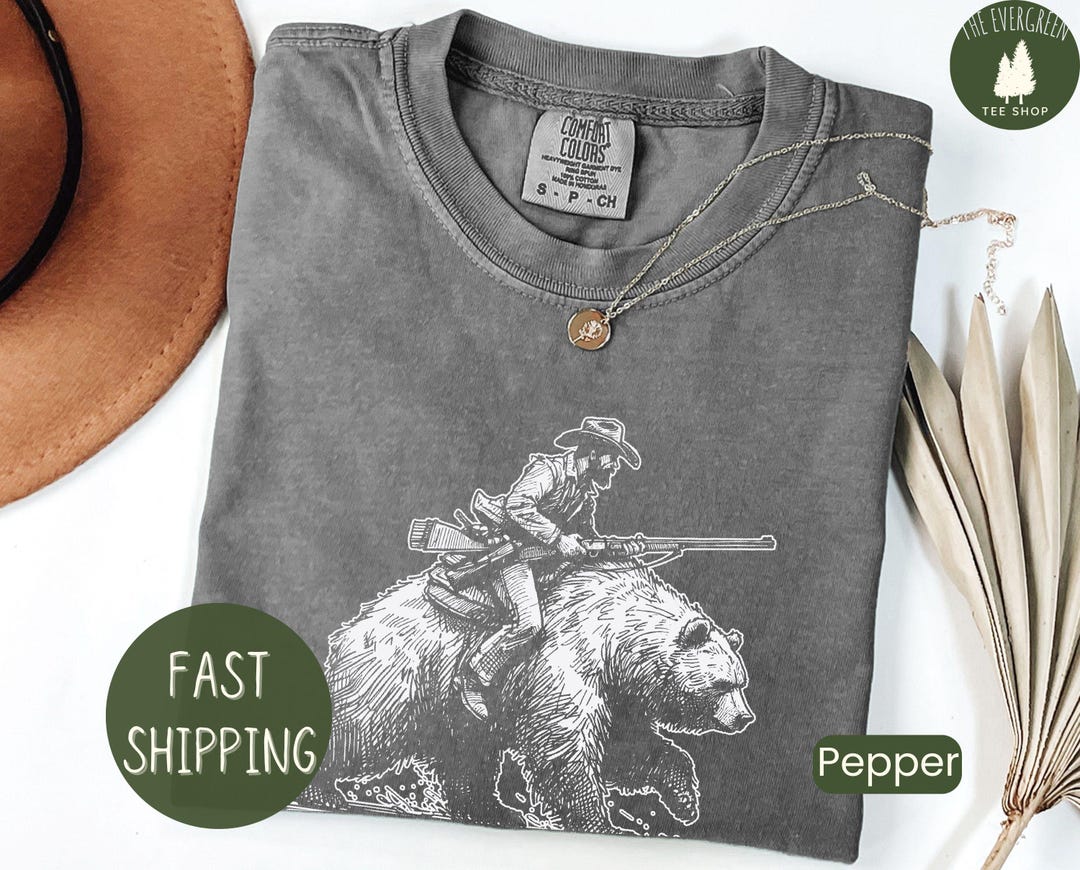 Retro Lumberjack Cowboy Riding A Bear 90s Shirt, Vintage Hiking T-shirt ...