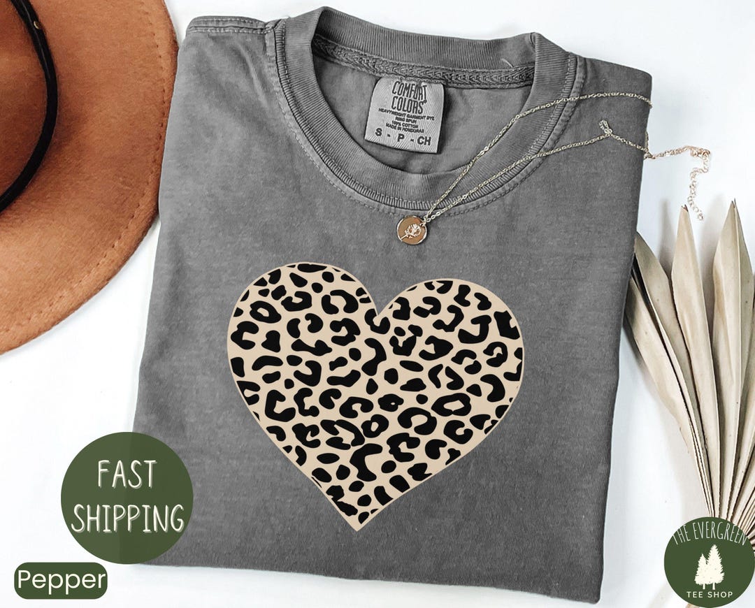 Comfort Colors® Leopard Heart Shirt, Valentine Heart T-shirt, Cute ...