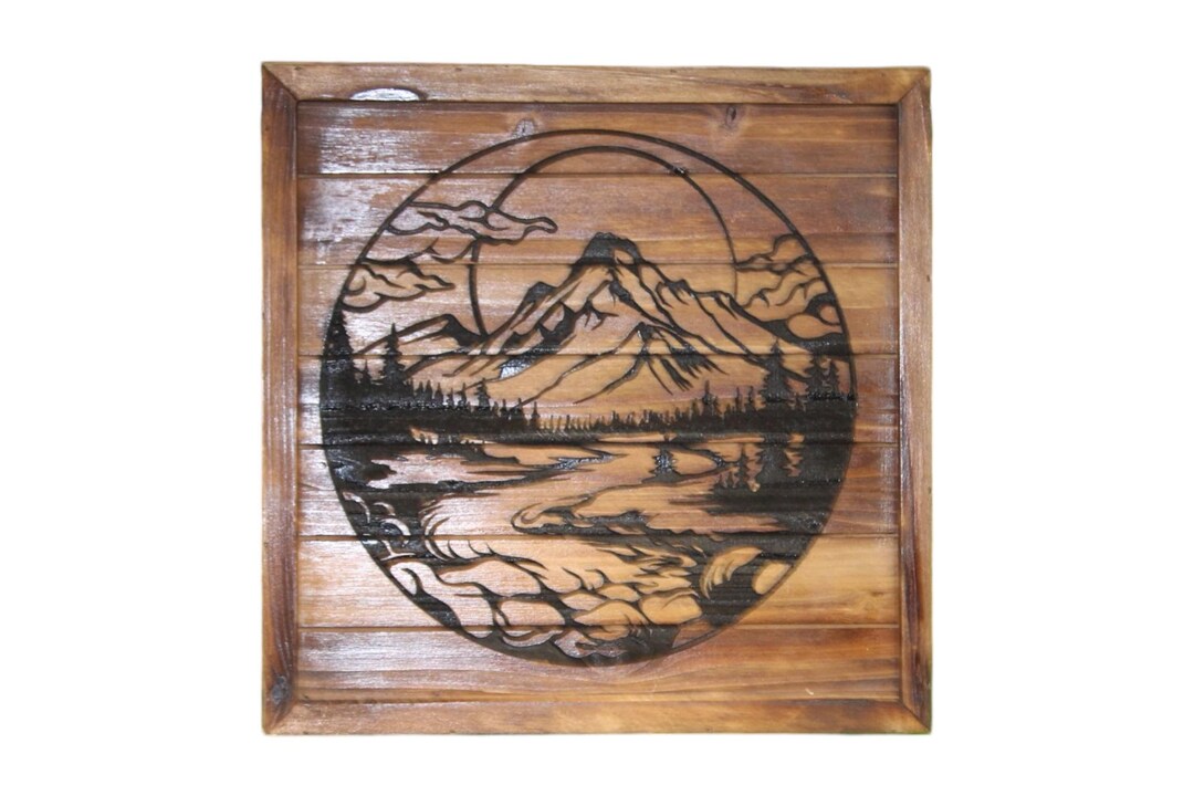 Mountainscape Laser Engraved Inset Slat Sign, Home Decor, Rustic Sign ...