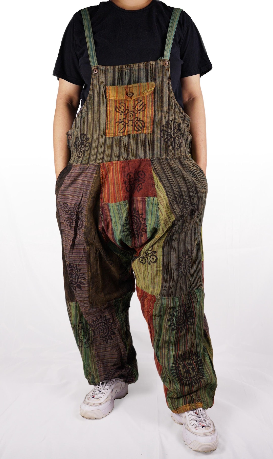 Unisex Boho Patchwork Cotton Overalls – 100% Handmade, Baggy ...