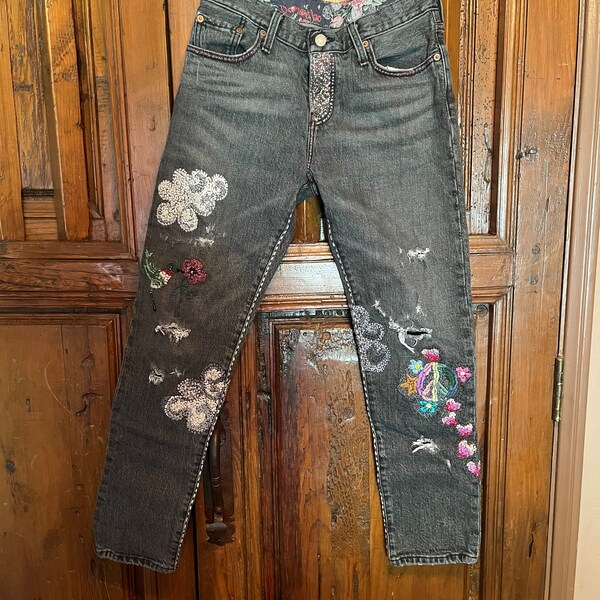 Embroidered Jeans - Etsy