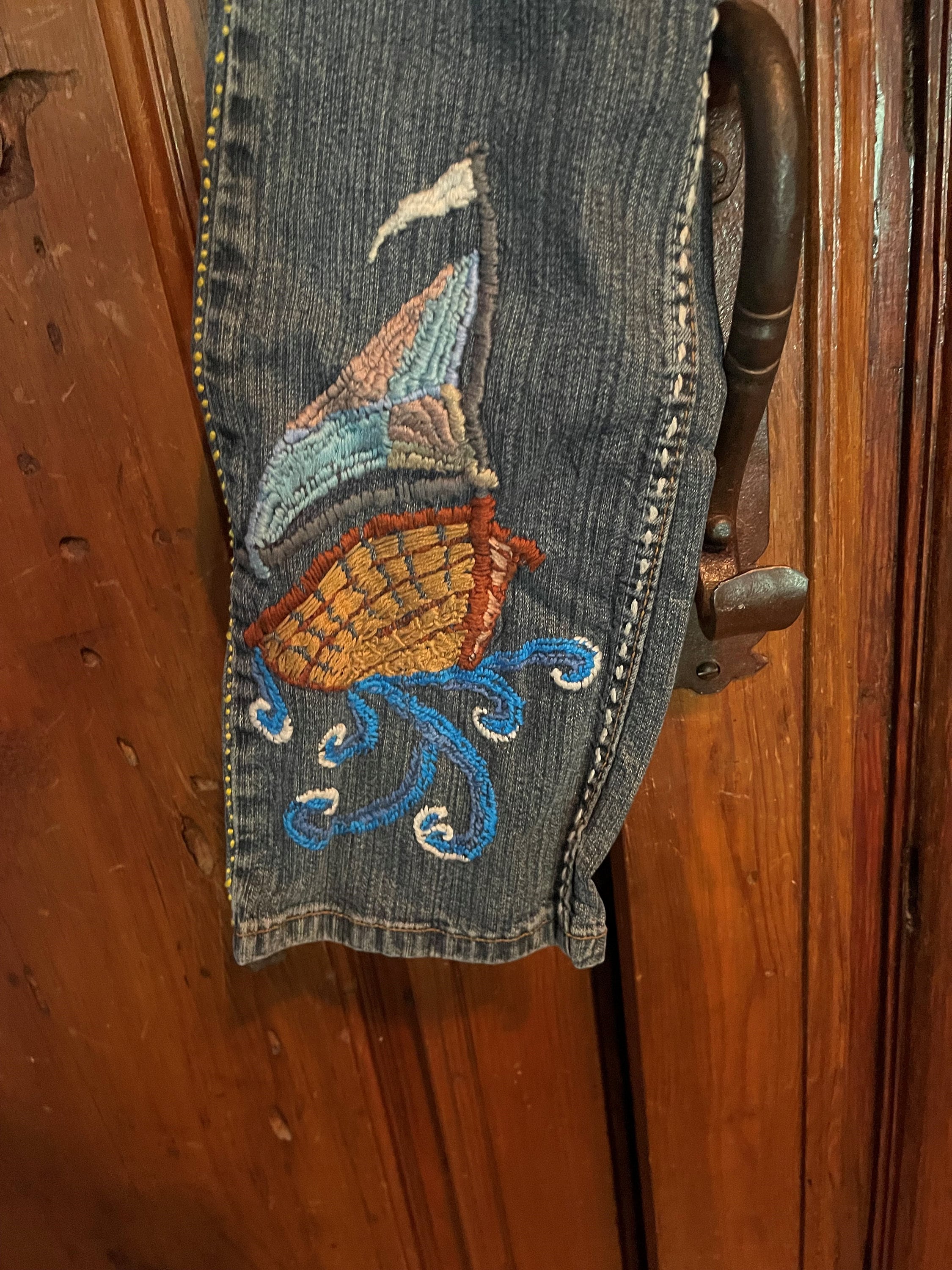 Ocean Themed Hand Embroidered Jeans - Etsy