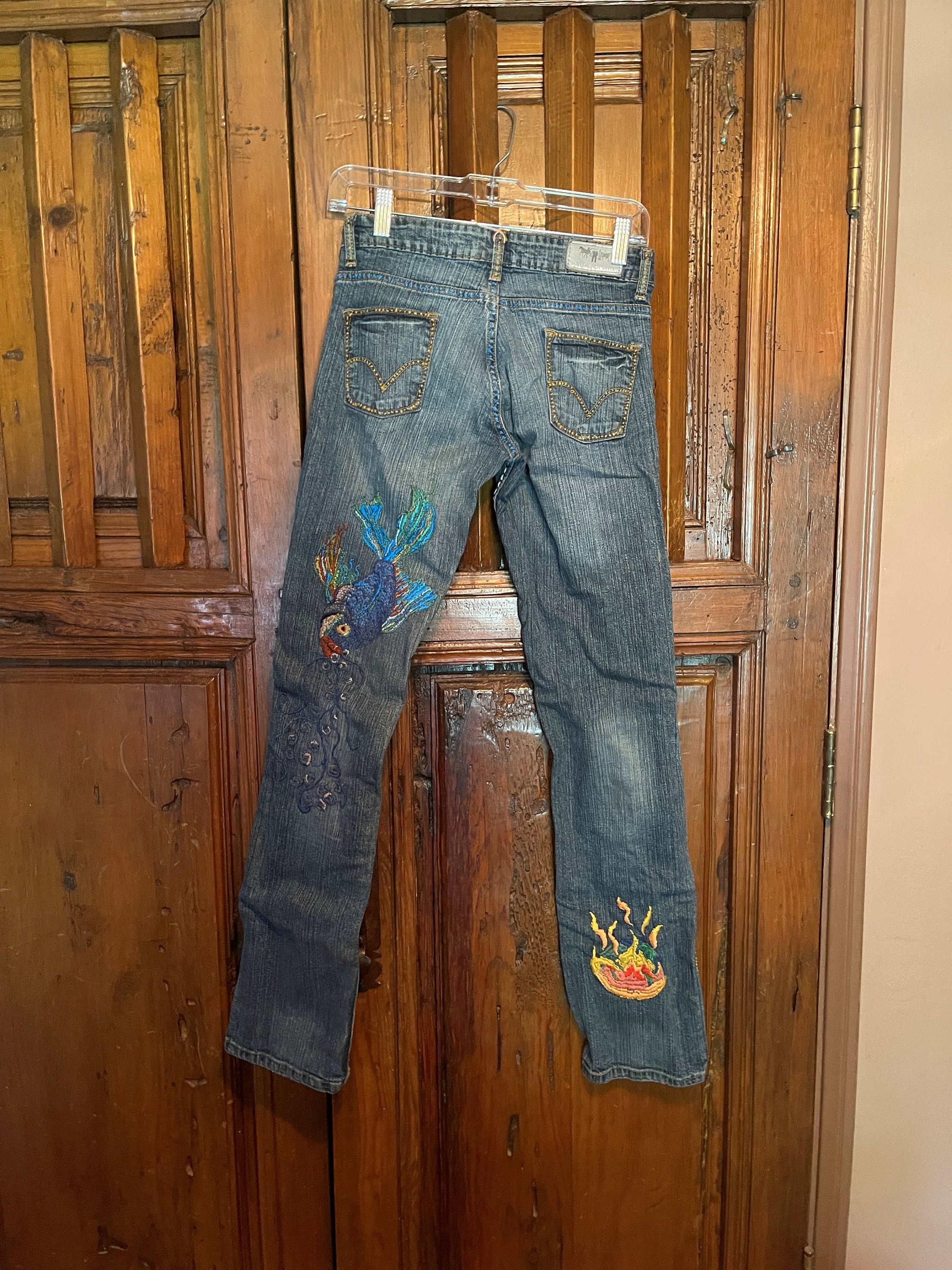 Ocean Themed Hand Embroidered Jeans - Etsy