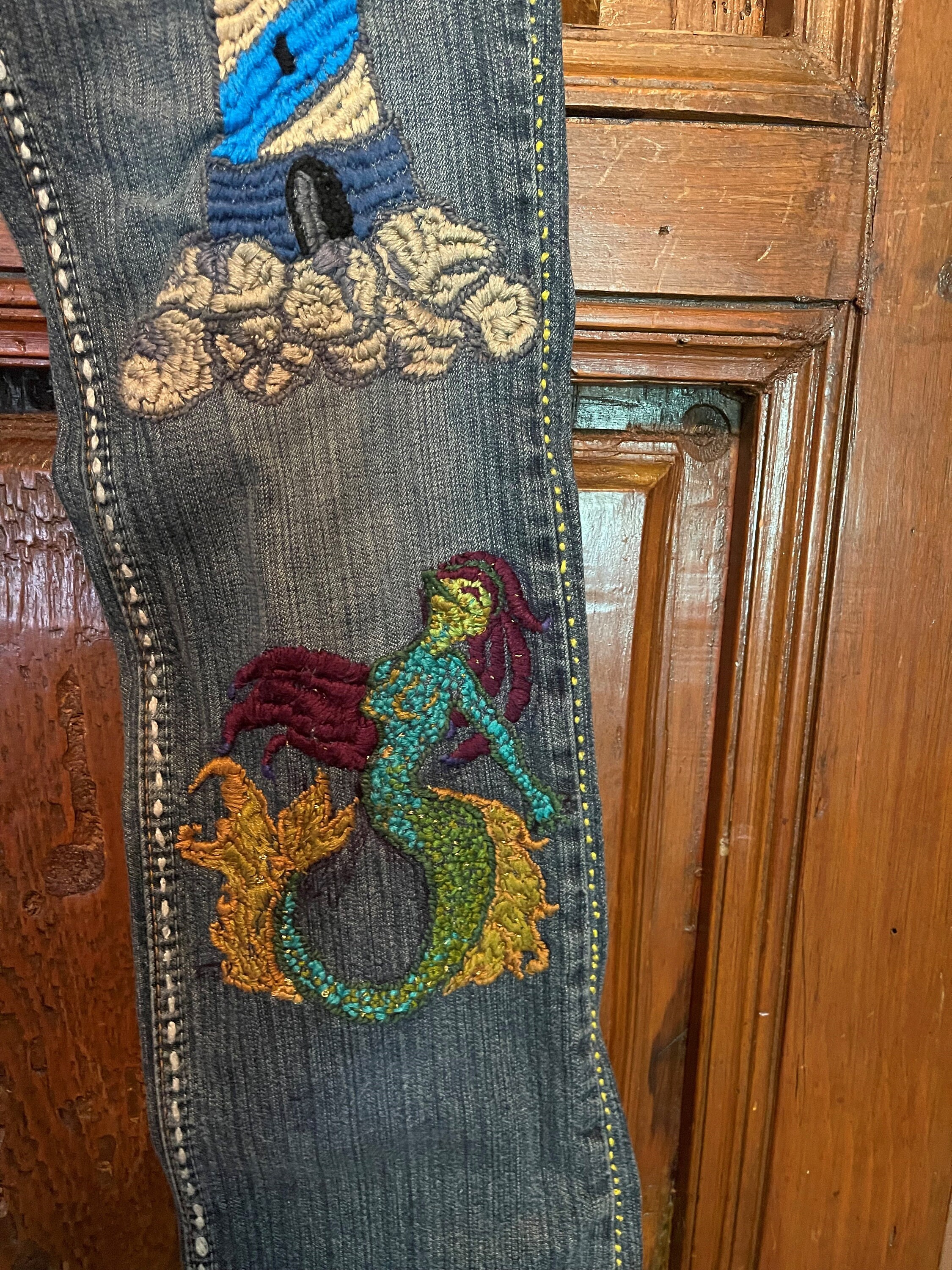 Ocean Themed Hand Embroidered Jeans - Etsy