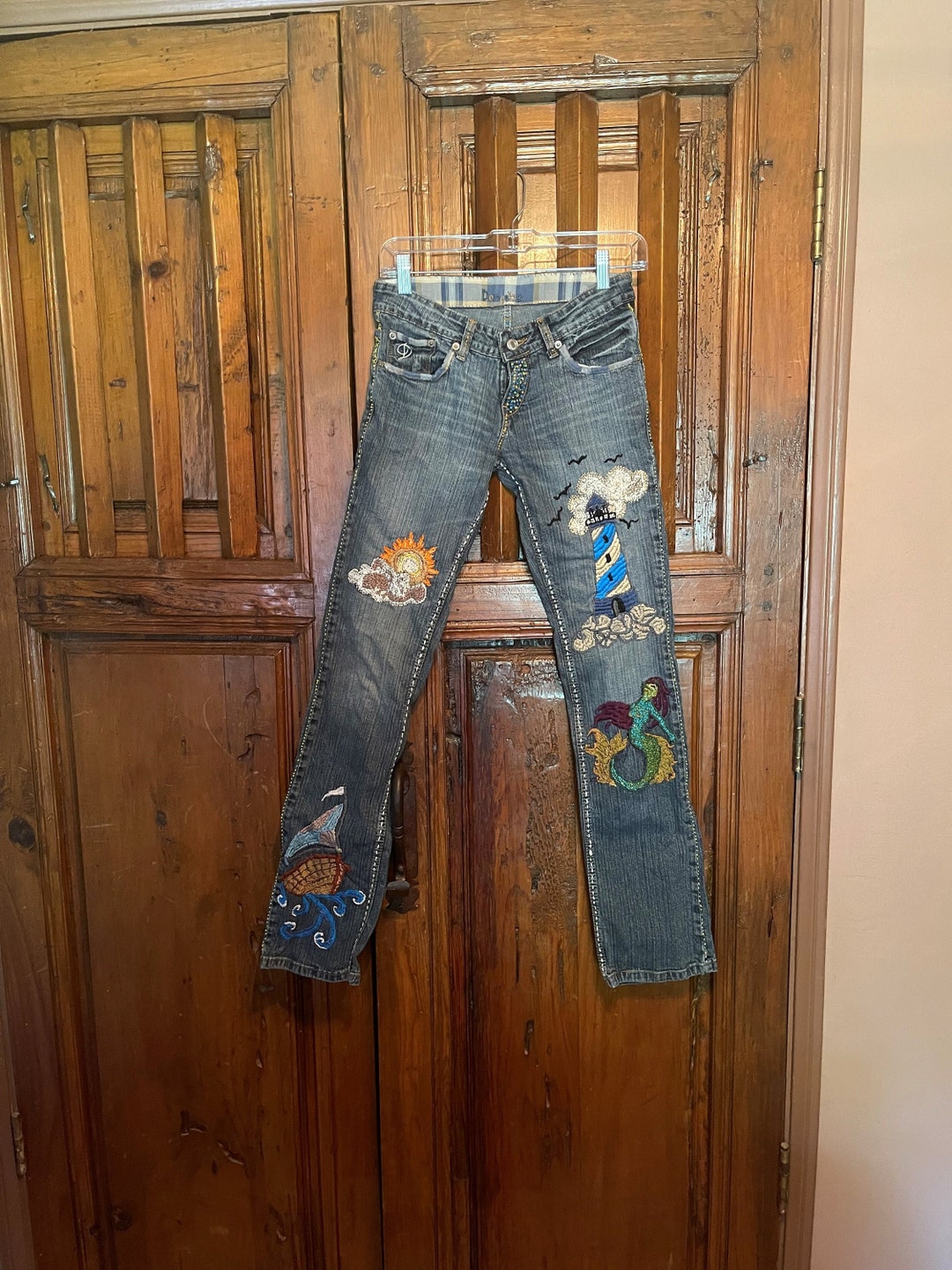 Ocean Themed Hand Embroidered Jeans - Etsy