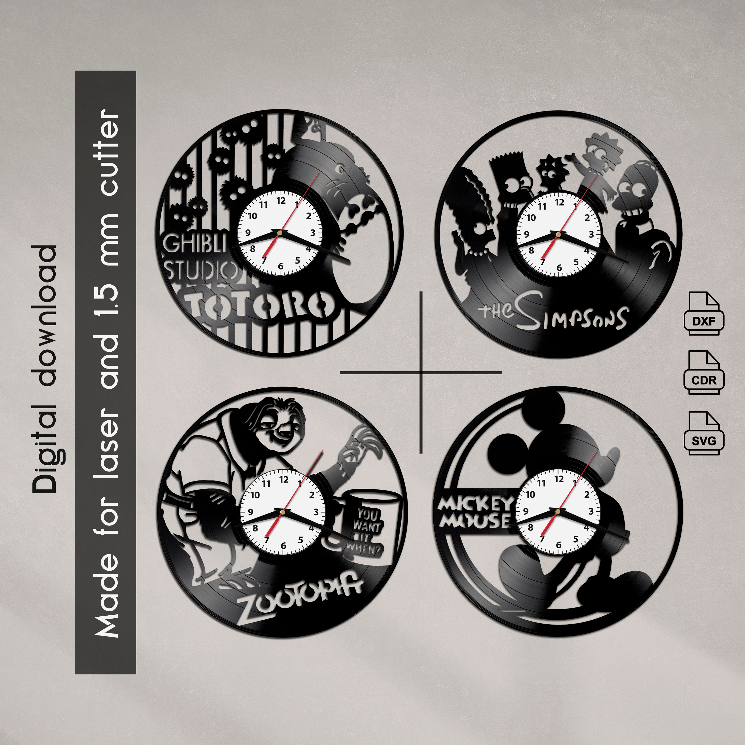 Cartoon Wall Vinyl Clock, Cartoon Svg, Cartoon Vinyl Clock Cdr, Dxf ...