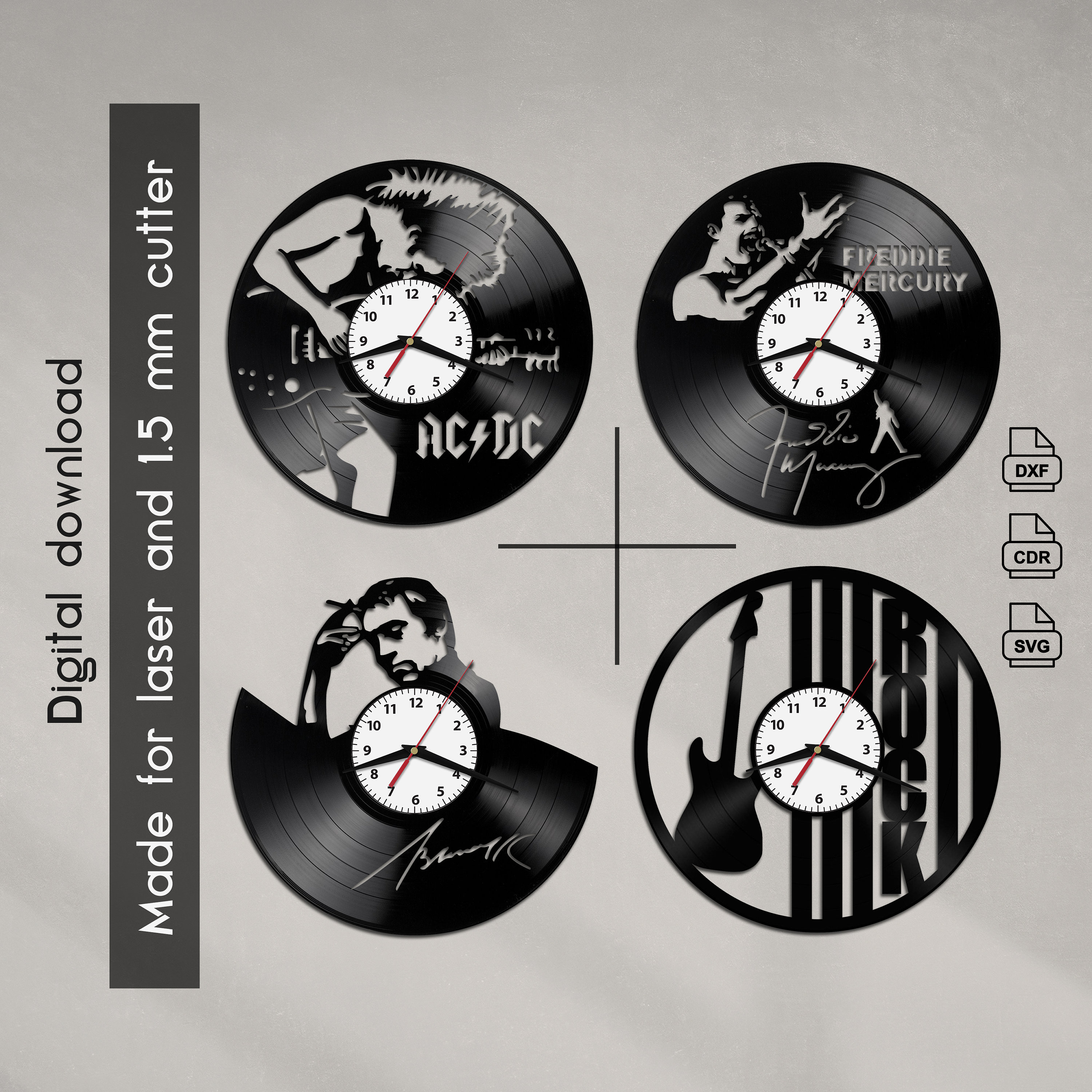 Freddie Mercury Rock Vinyl Record Clock, Digital Vector Dxf Svg Cdr ...