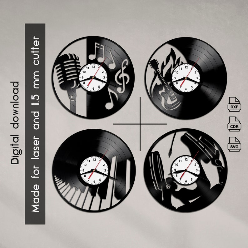 Music Vector File Vinyl Record Clock, Digital Cut File, Cnc Laser Cut ...