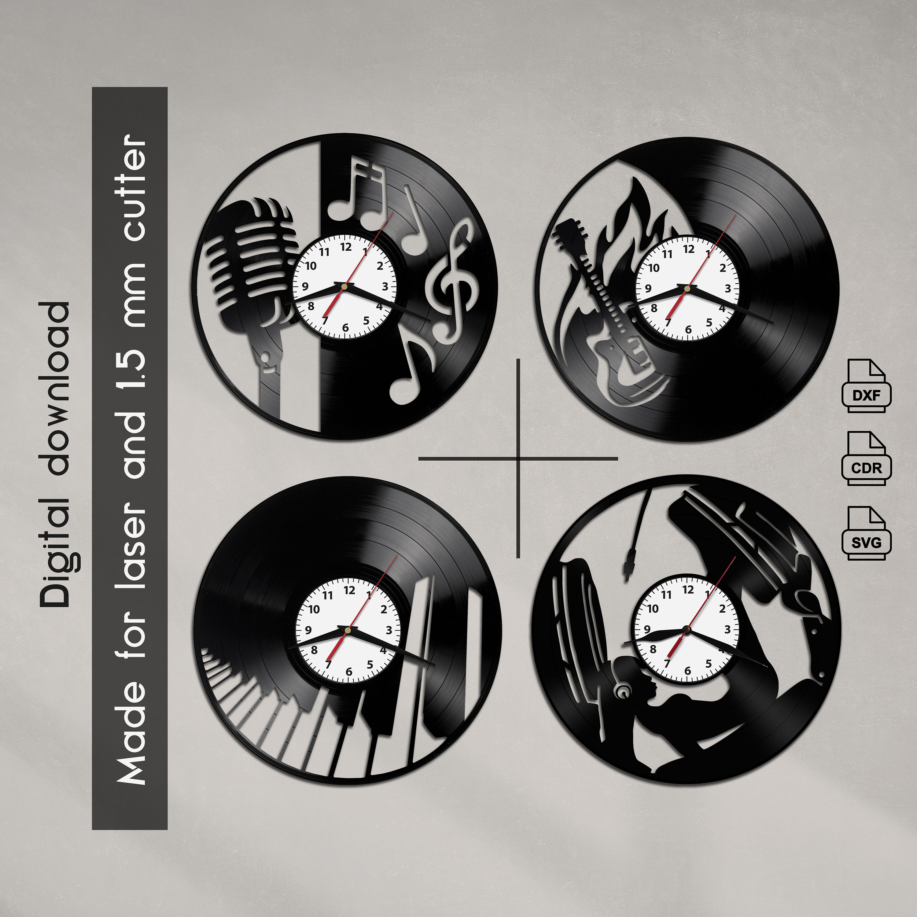 Music Vector File Vinyl Record Clock, Digital Cut File, Cnc Laser Cut ...