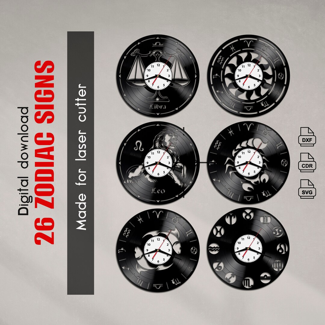 Zodiac Vinyl Clock Template – CNC Laser Cut File (svg Dxf Cdr ...
