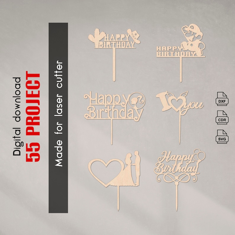 Topper Laser Cut Vector Cnc Laser File, Happy Birthday Cake Toppers Svg ...