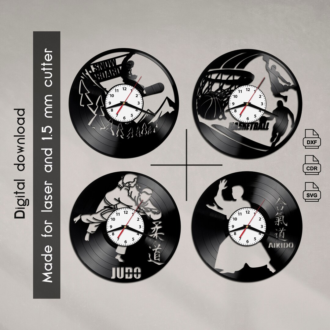 Sport Wall Vinyl Clock, Sport Judo Baseball Svg, Snow Board Vinyl Clock ...