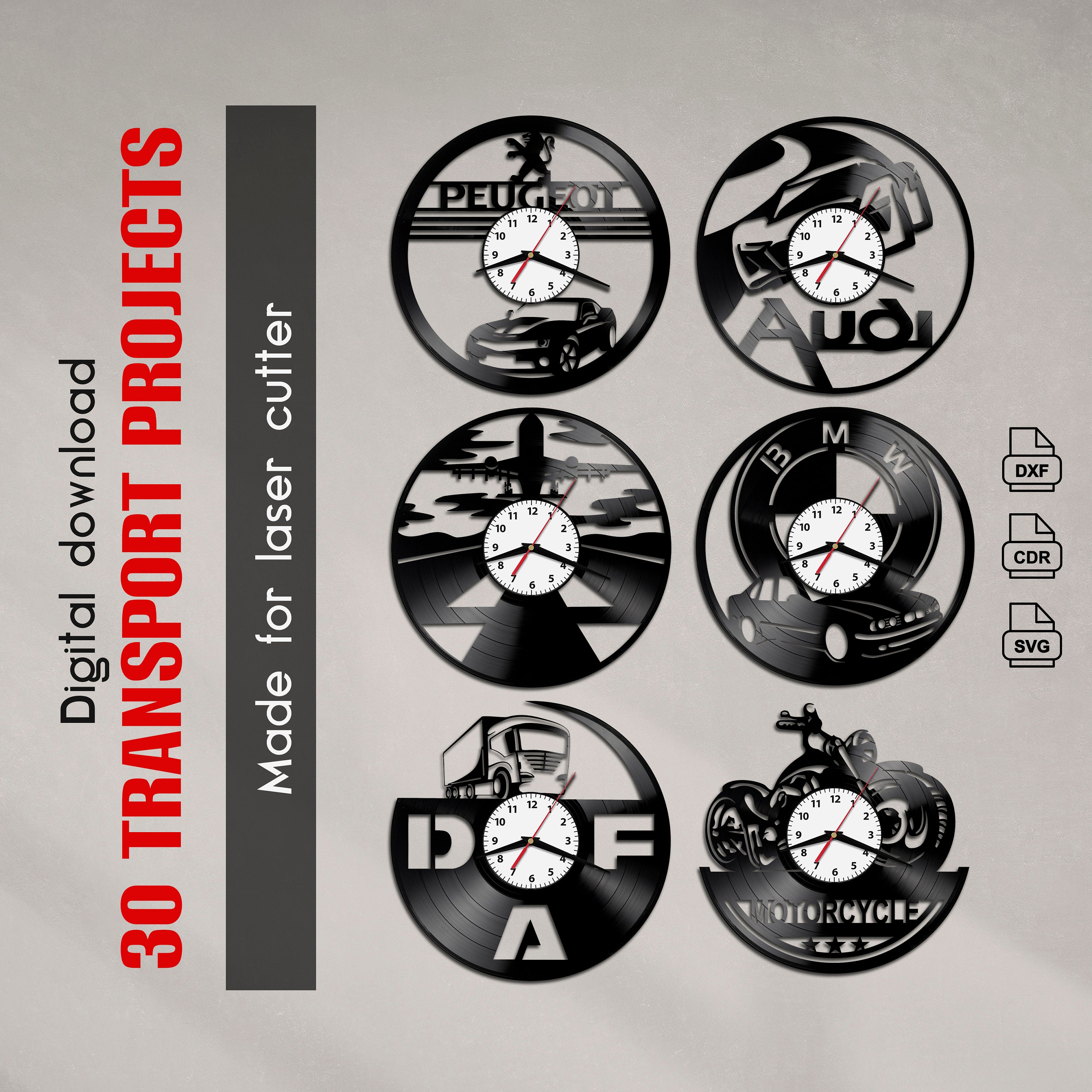 Car Vinyl Record Clock Digital Cnc Vector File, Vinyl Clock File for ...